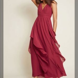 Modcloth | Dresses | Burgundy Ruffle Maxi Dress | Poshmark